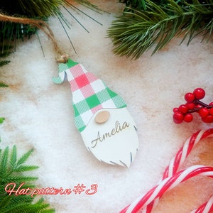 Personalized Christmas Wooden Gnome Ornament, Gift Tag, Plaid Gnome ...
