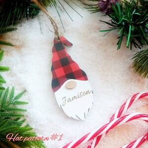 Personalized Christmas Wooden Gnome Ornament, Gift Tag, Plaid Gnome ...