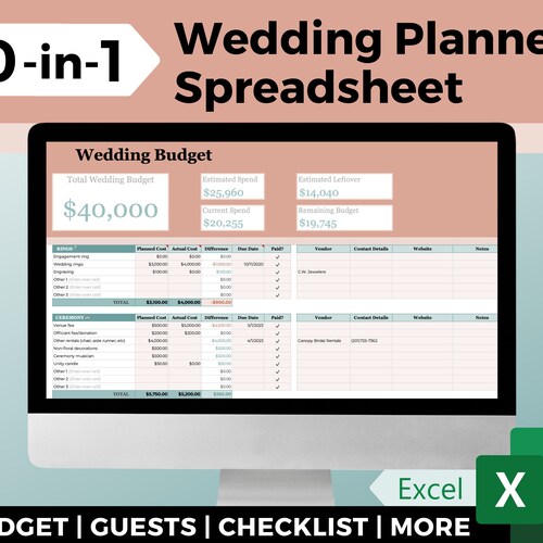 10-in-1 Wedding Spreadsheet Online Budget Planner Guest - Etsy