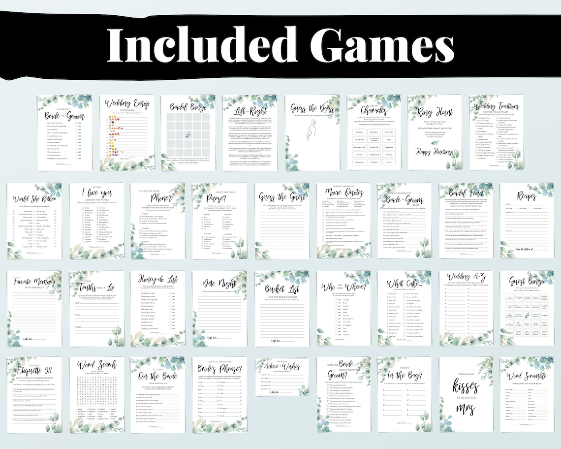 35 Fun Printable Wedding Shower Games for Couples and Groups - Etsy