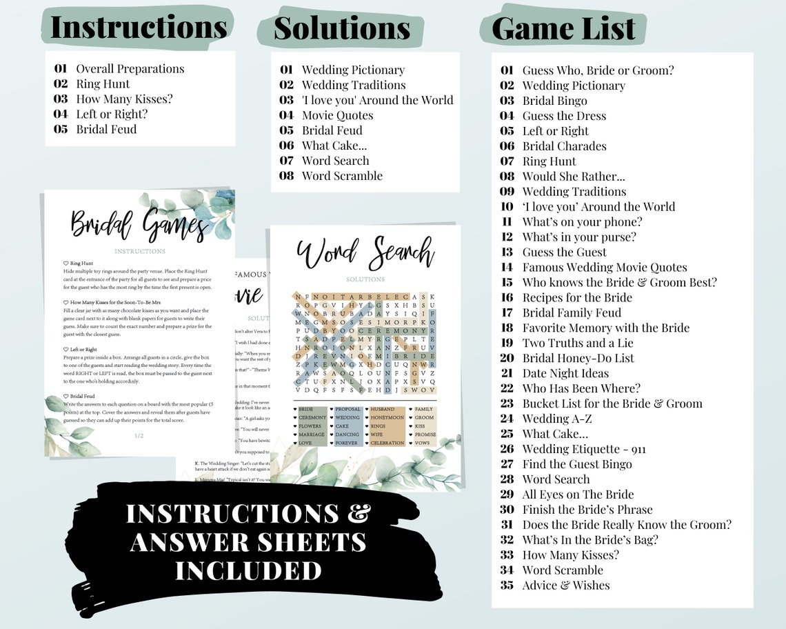 35 Fun Printable Wedding Shower Games for Couples and Groups - Etsy