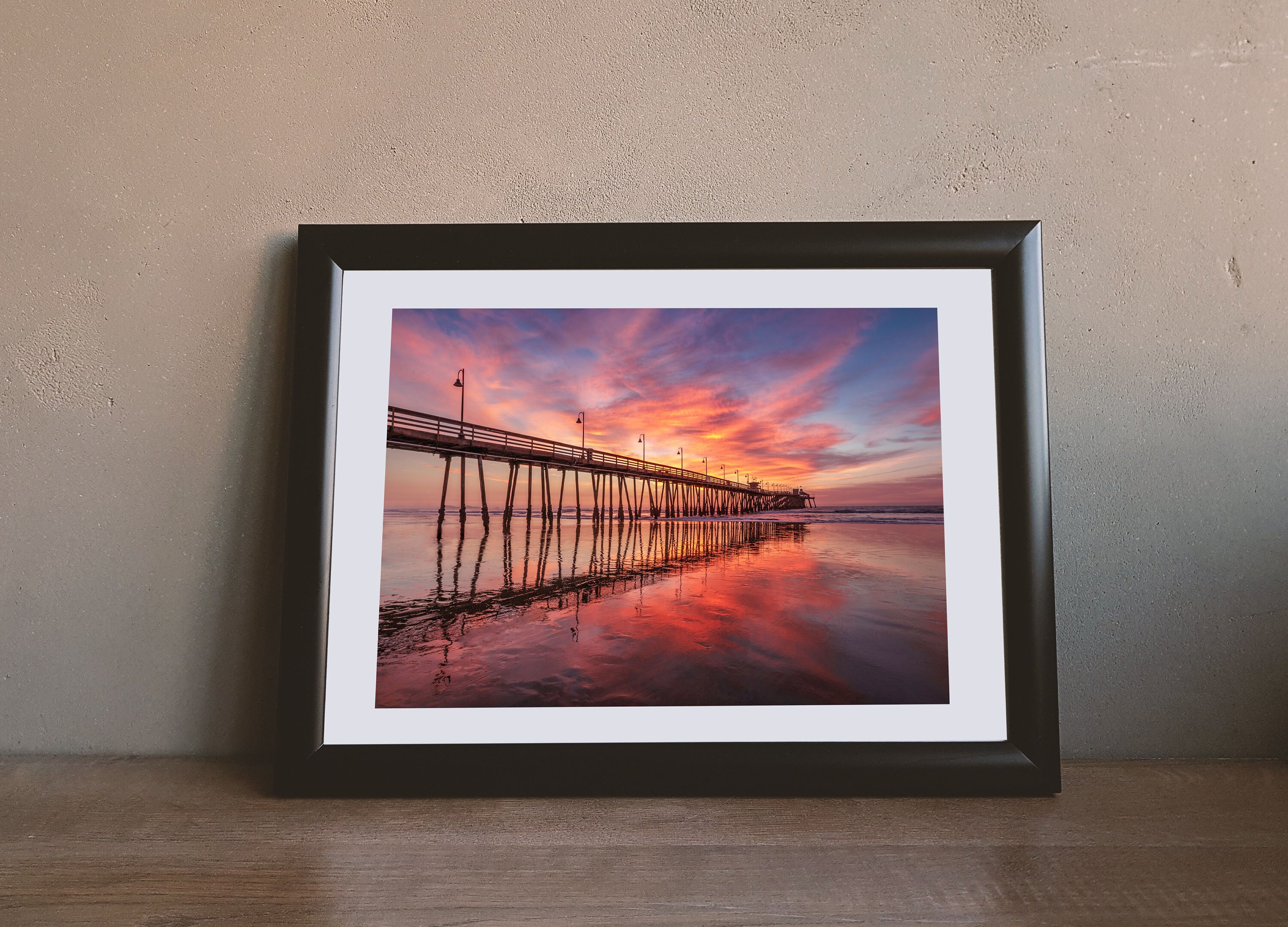 Photography Art Print Pier Sunset Reflection Purple Orange - Etsy