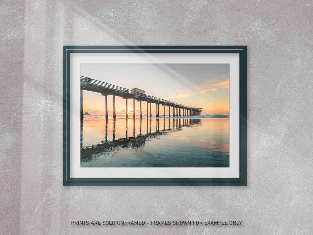 San Diego Photography Art Print, Pier at Sunset, Water Reflection, Teal ...