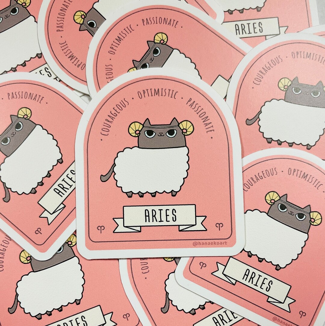 Aries Cat, Cute Aries Sticker, Adorable Kitty Sticker, Zodiac Cat ...