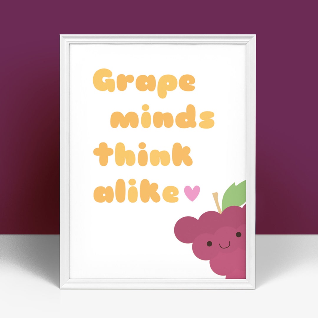 Grape Art Print. Cute Fruit Art. Fun Puns. Kawaii Fruit Art. - Etsy