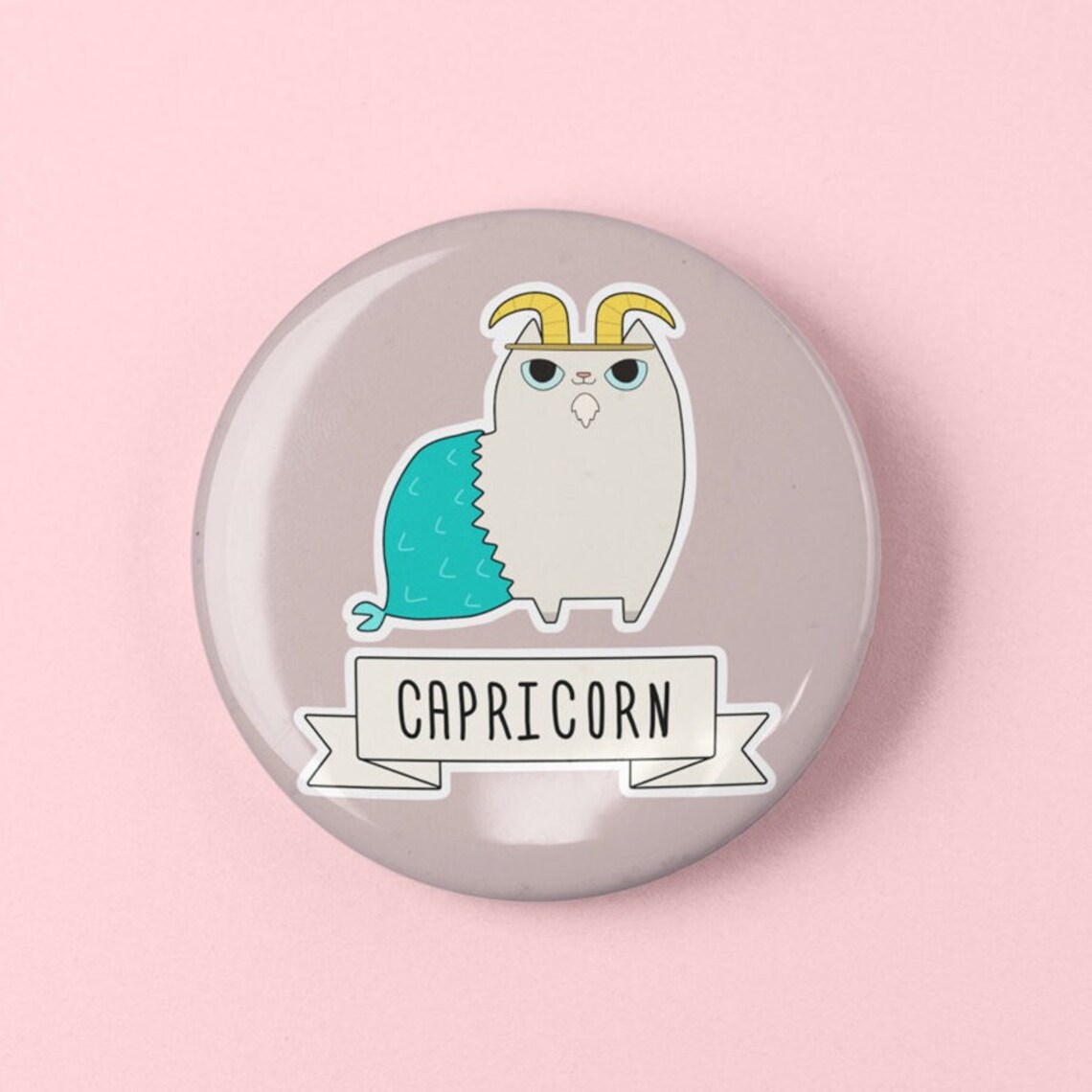 Capricorn Cat, Cute Gift for Capricorn, Cat Circle Button, Zodiac ...