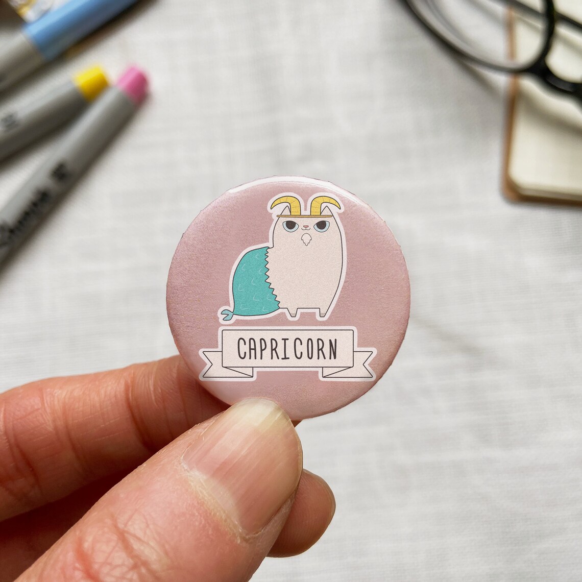 Capricorn Cat, Cute Gift for Capricorn, Cat Circle Button, Zodiac ...