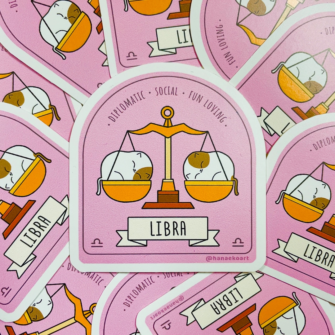 Libra Cat, Cute Libra Sticker, Adorable Kitty Sticker, Zodiac Cat ...