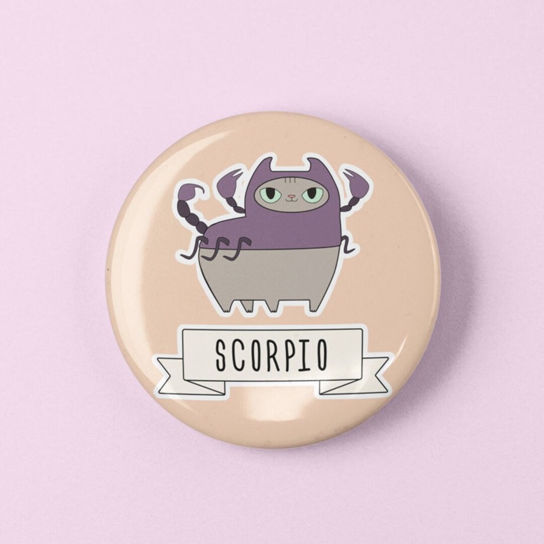 Scorpio Cat, Cute Gift for Scorpio, Cat Circle Button, Zodiac Scorpio ...