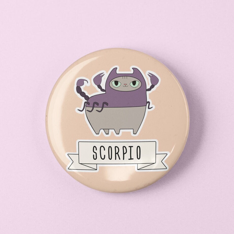 Scorpio Cat, Cute Gift for Scorpio, Cat Circle Button, Zodiac Scorpio ...
