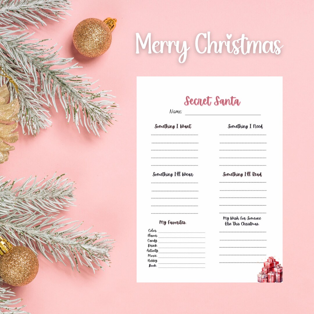 Secret Santa Secret Elf Printable Gift Exchange Questionaire for ...