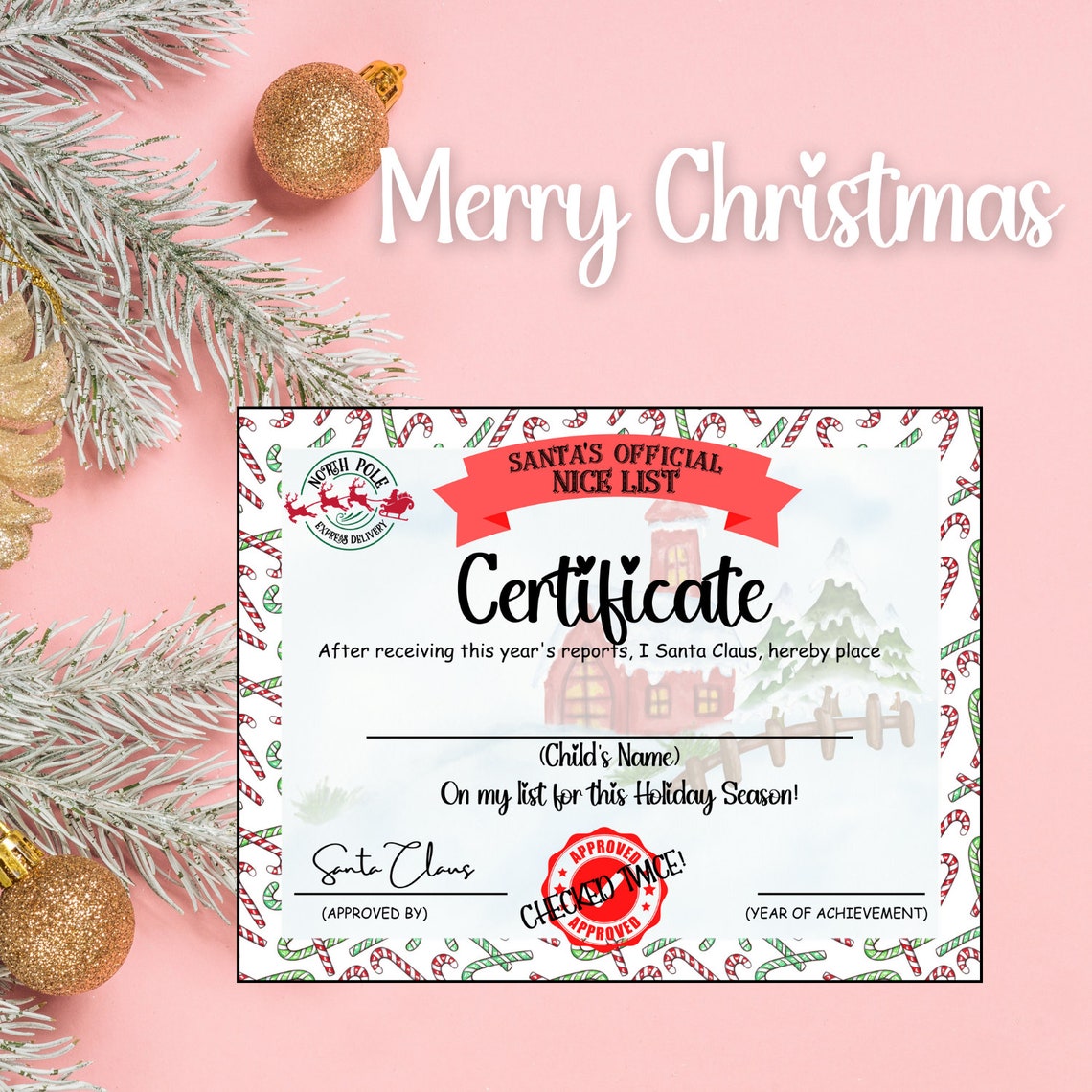 Printable Nice List Certificate Kids Christmas Certificate Santa ...