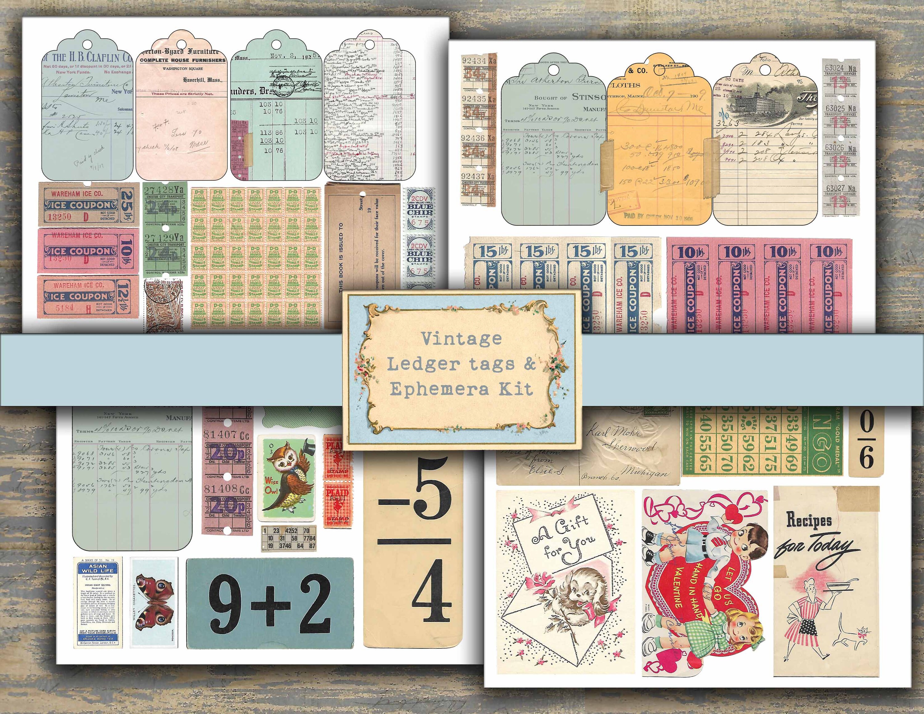 Vintage Ledger Tags & Ephemera Kit, Digital Download, Vintage Ledger ...