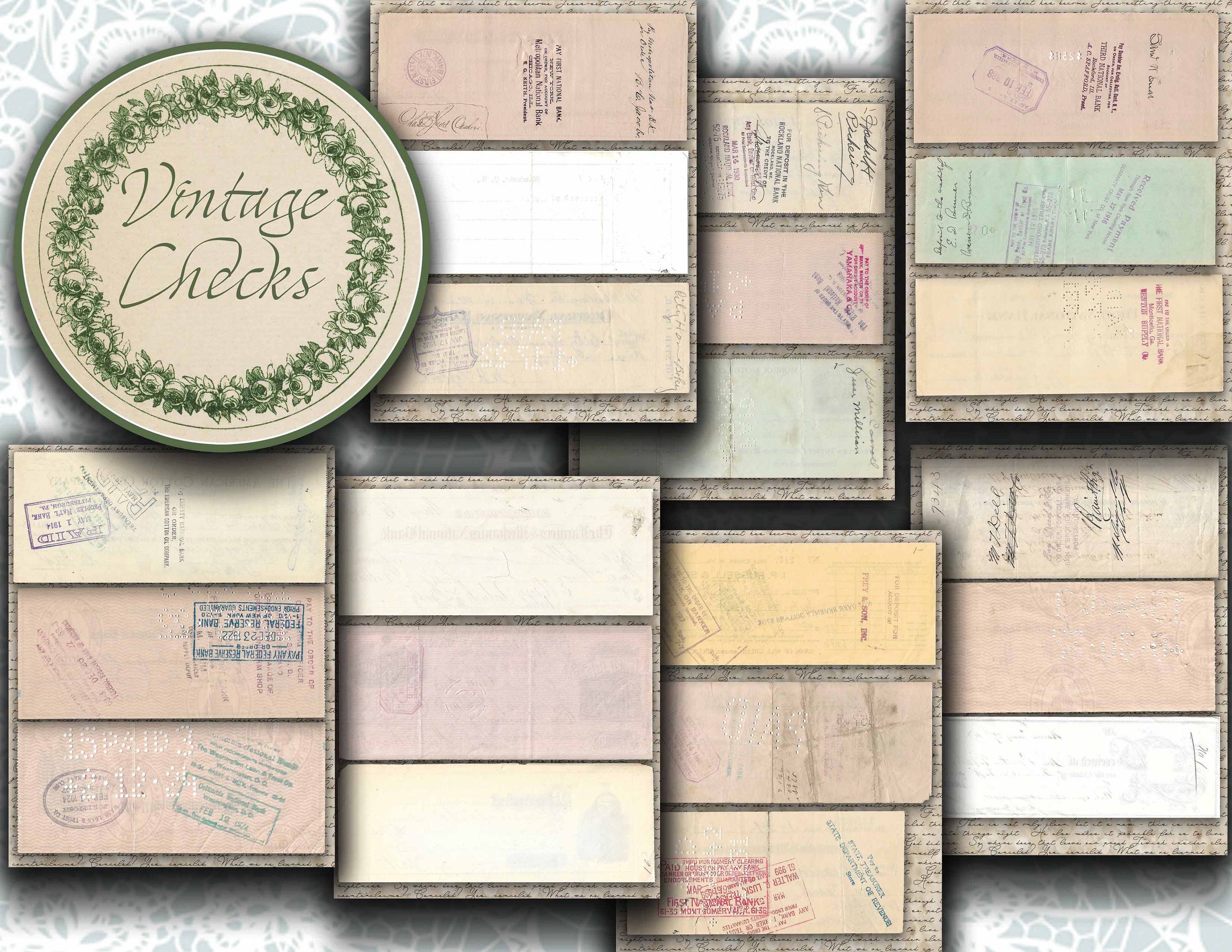 Vintage Checks Ephemera, Journal, Junk Journal, Scrapbook, Planner ...