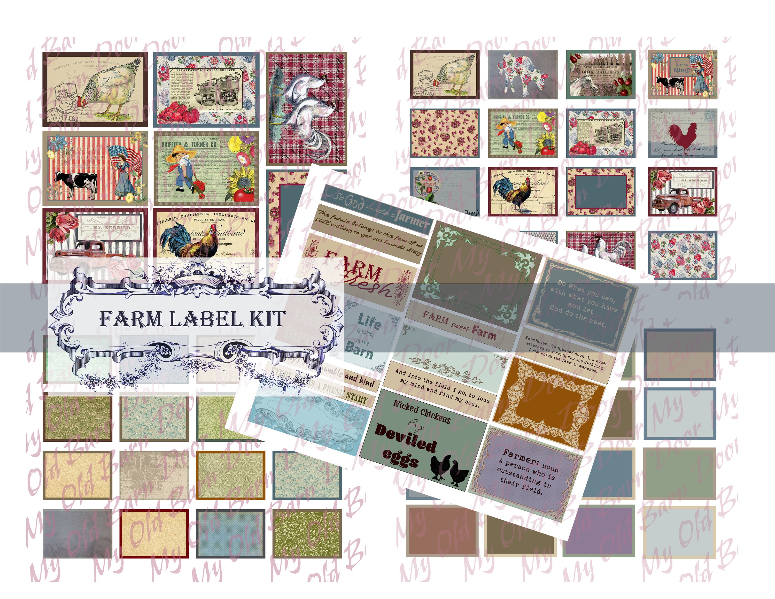 Farm Label and Card Set, DIGITAL DOWNLOAD, Junk Journal, Scrapbook ...