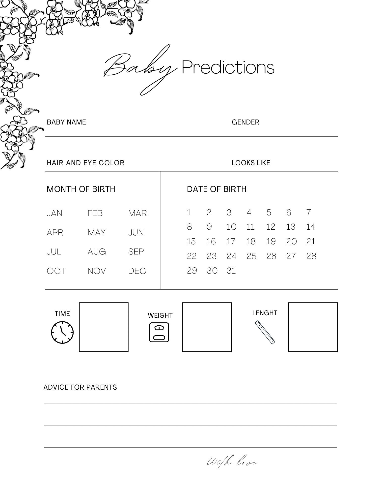 Baby Prediction Activity Game Worksheet Baby Shower - Etsy