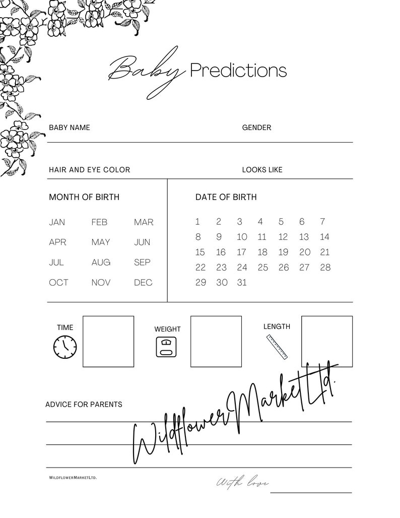 Baby Prediction Activity Game Worksheet Baby Shower Instant Download - Etsy