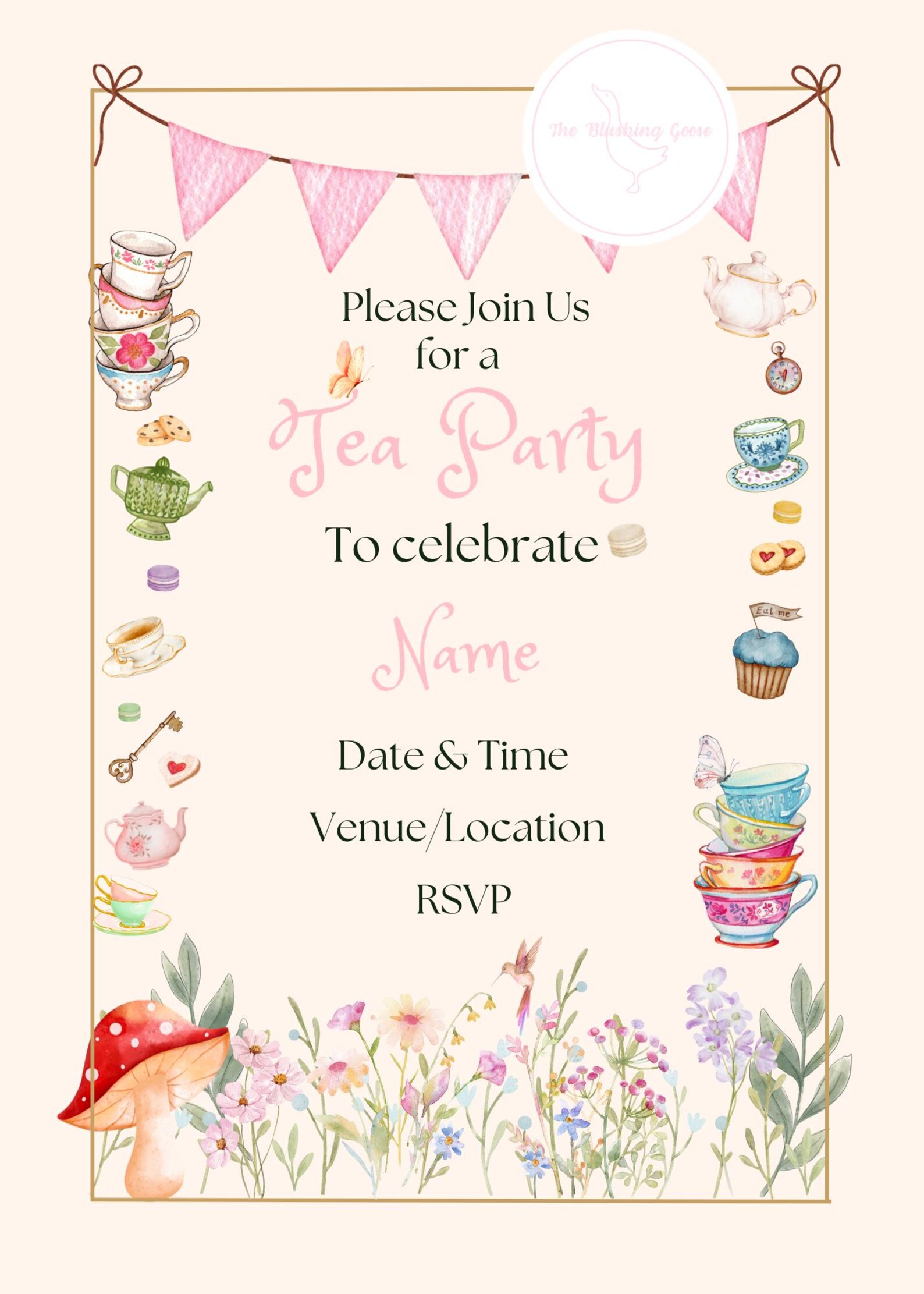 Tea Party Invitation Editable - Etsy
