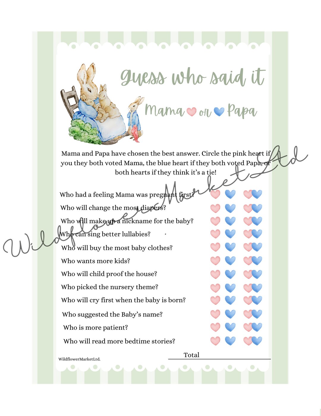 Bunny Rabbit Baby Shower Game, Activity, Mom Dad Guessing Game - Etsy