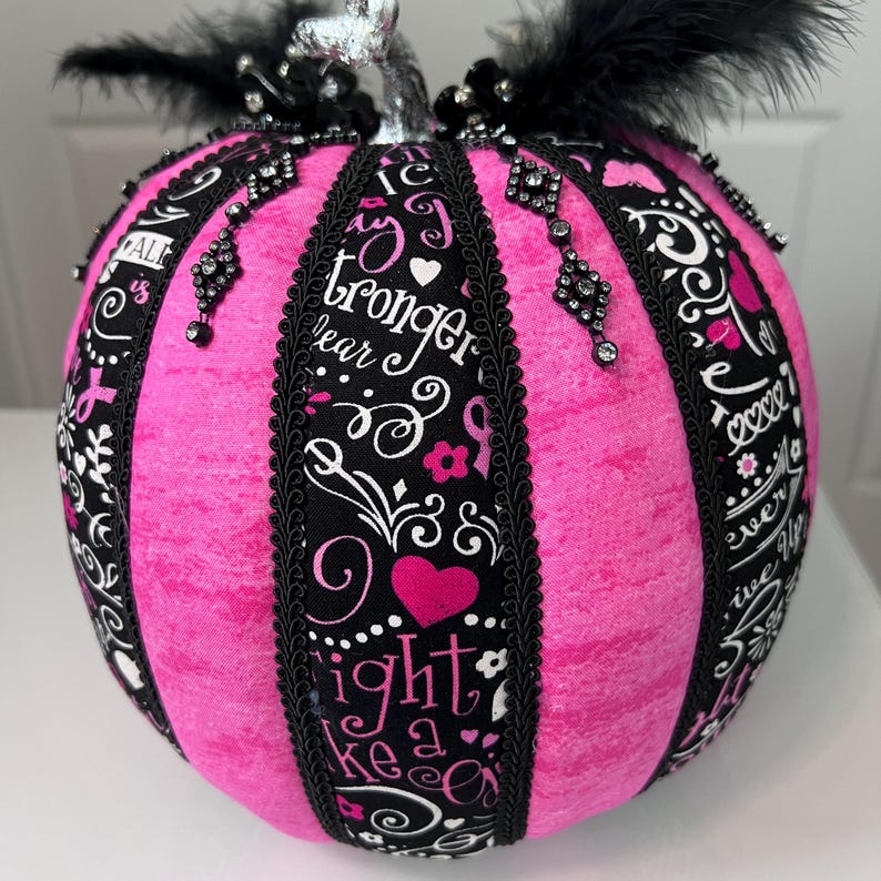 Breast Cancer Decor, Glam Pumpkin, Embellished Pumpkin, Black, Pink ...