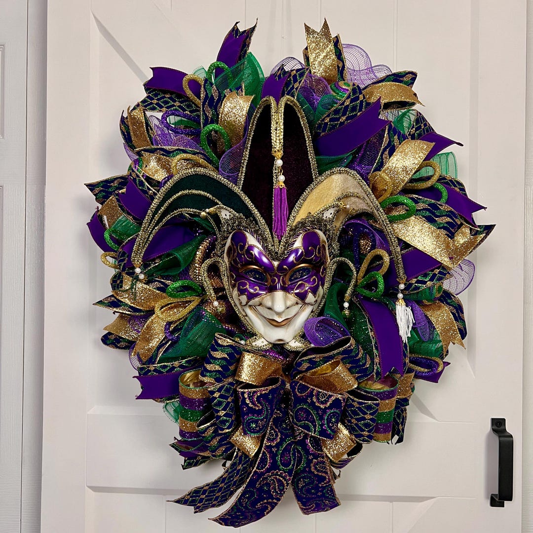 Large Mardi Gras Mask Wreath, Elegant Mardi Gras Wreath, Luxurious ...