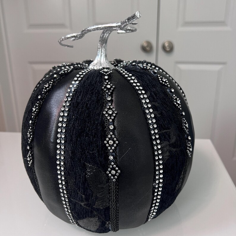 Goth Glam Pumpkin, Embellished Pumpkin, Black and Silver Decorated ...
