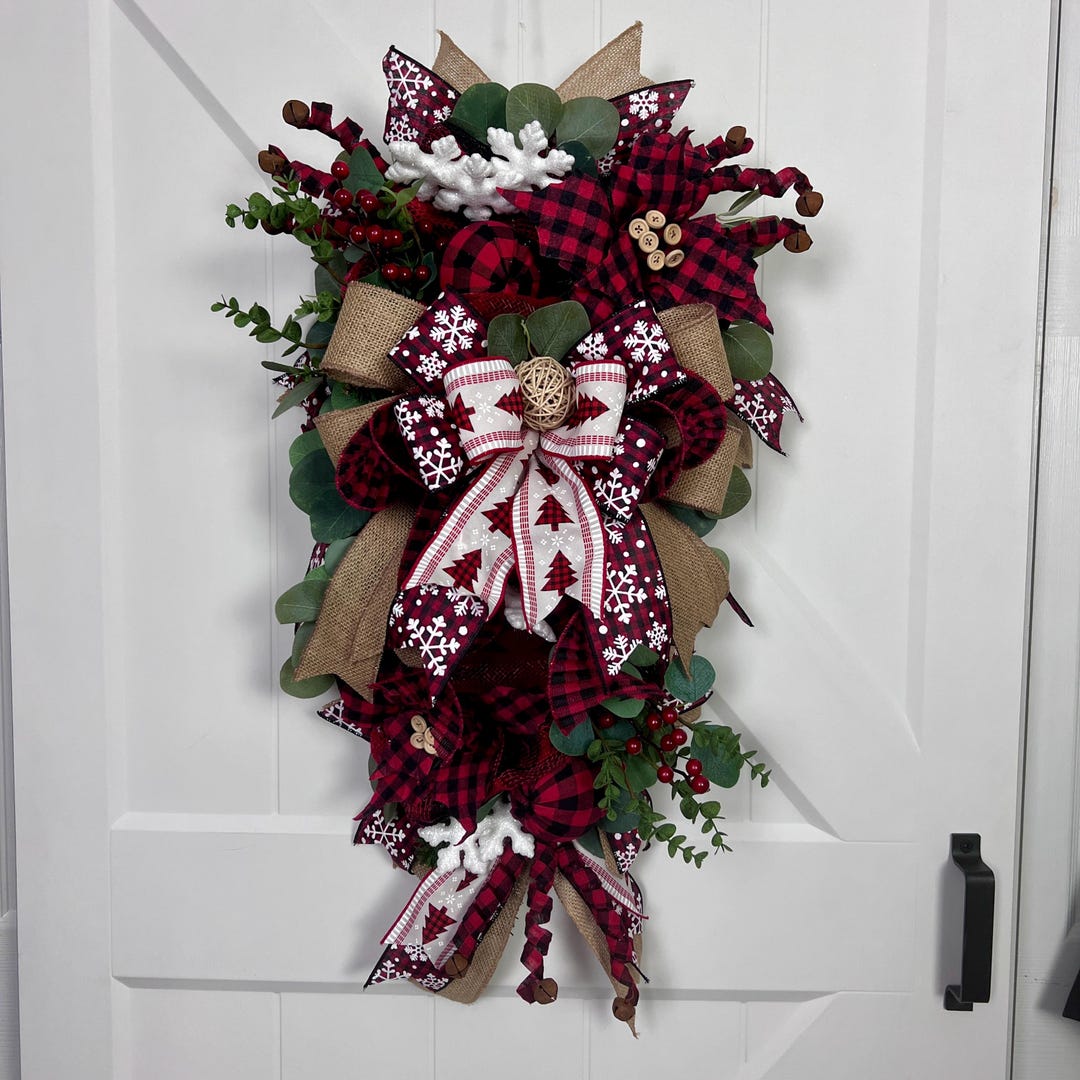 Rustic Winter Swag, Red Black Buffalo Check Swag, Winter Front Door ...