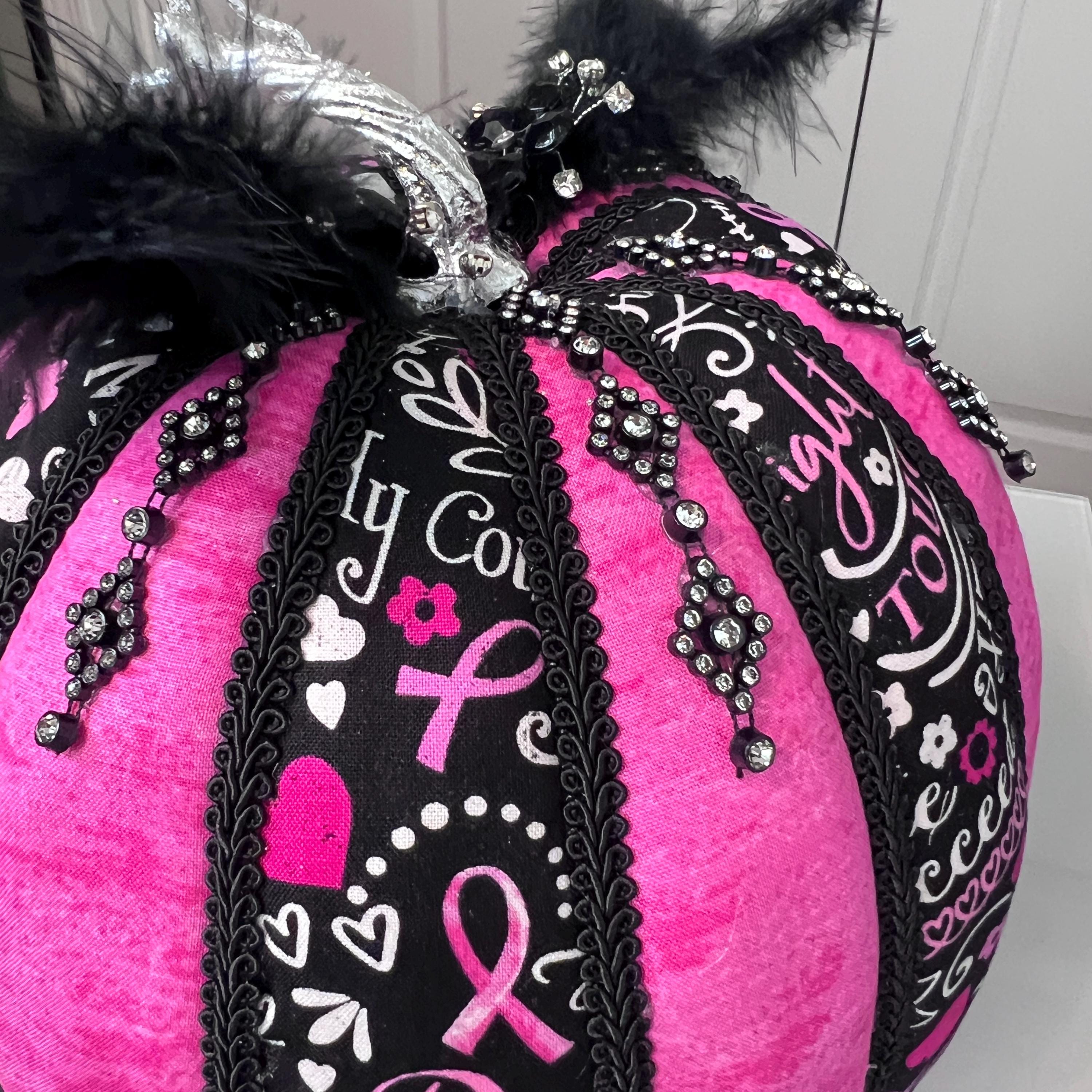 Breast Cancer Decor, Glam Pumpkin, Embellished Pumpkin, Black, Pink ...