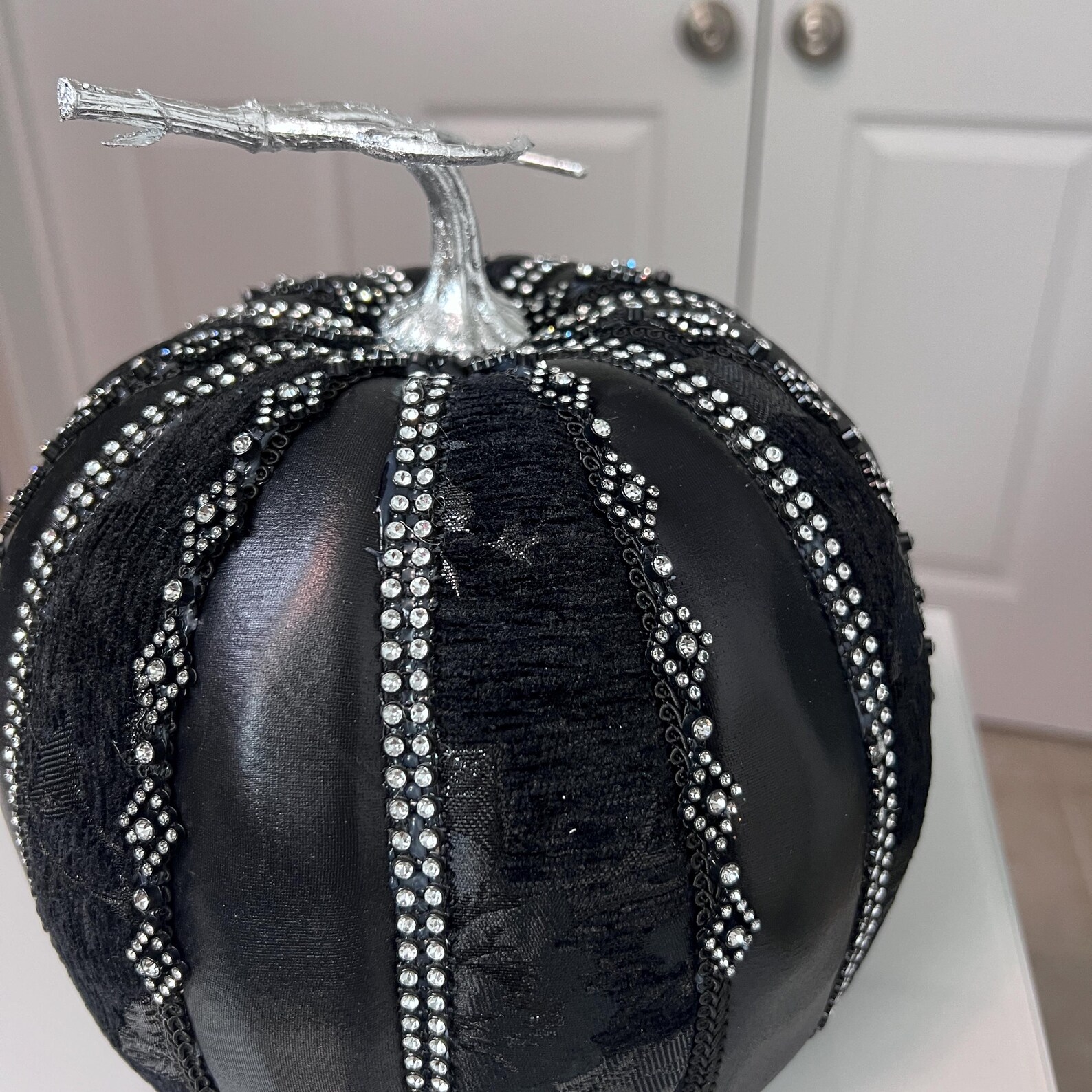 Goth Glam Pumpkin, Embellished Pumpkin, Black and Silver Decorated ...