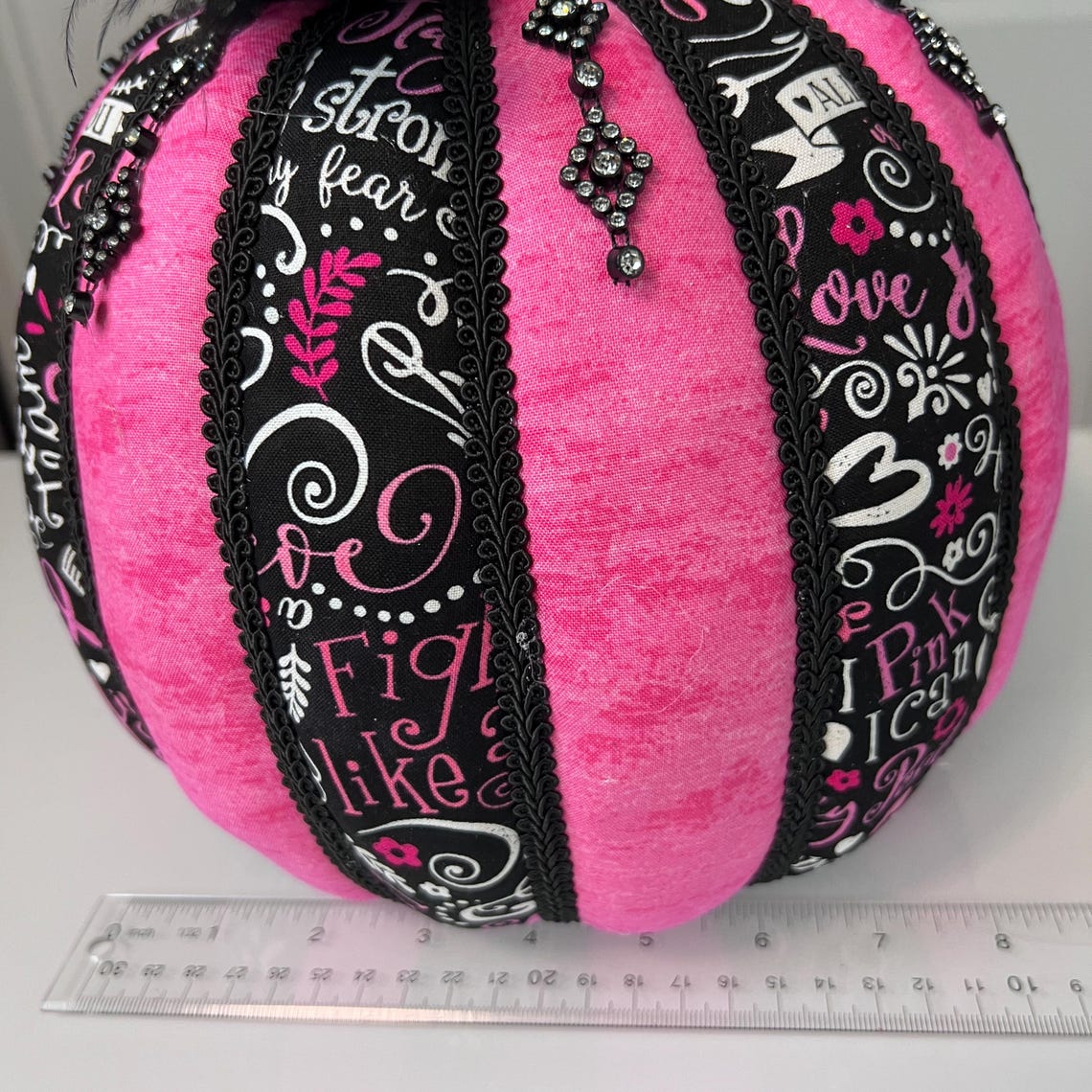 Breast Cancer Decor, Glam Pumpkin, Embellished Pumpkin, Black, Pink ...