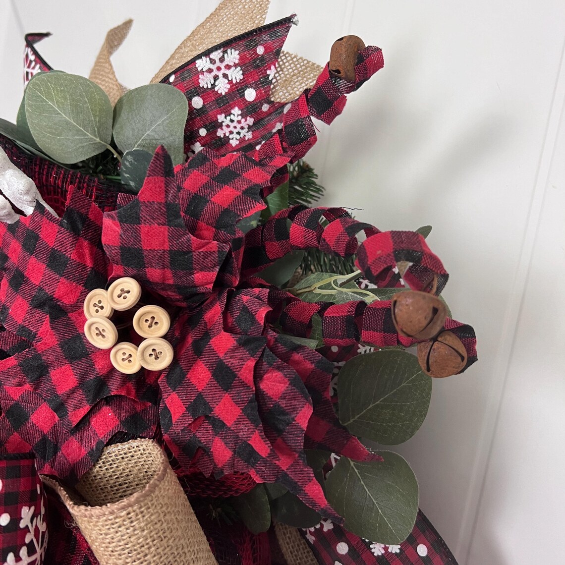 Rustic Winter Swag, Red Black Buffalo Check Swag, Winter Front Door ...