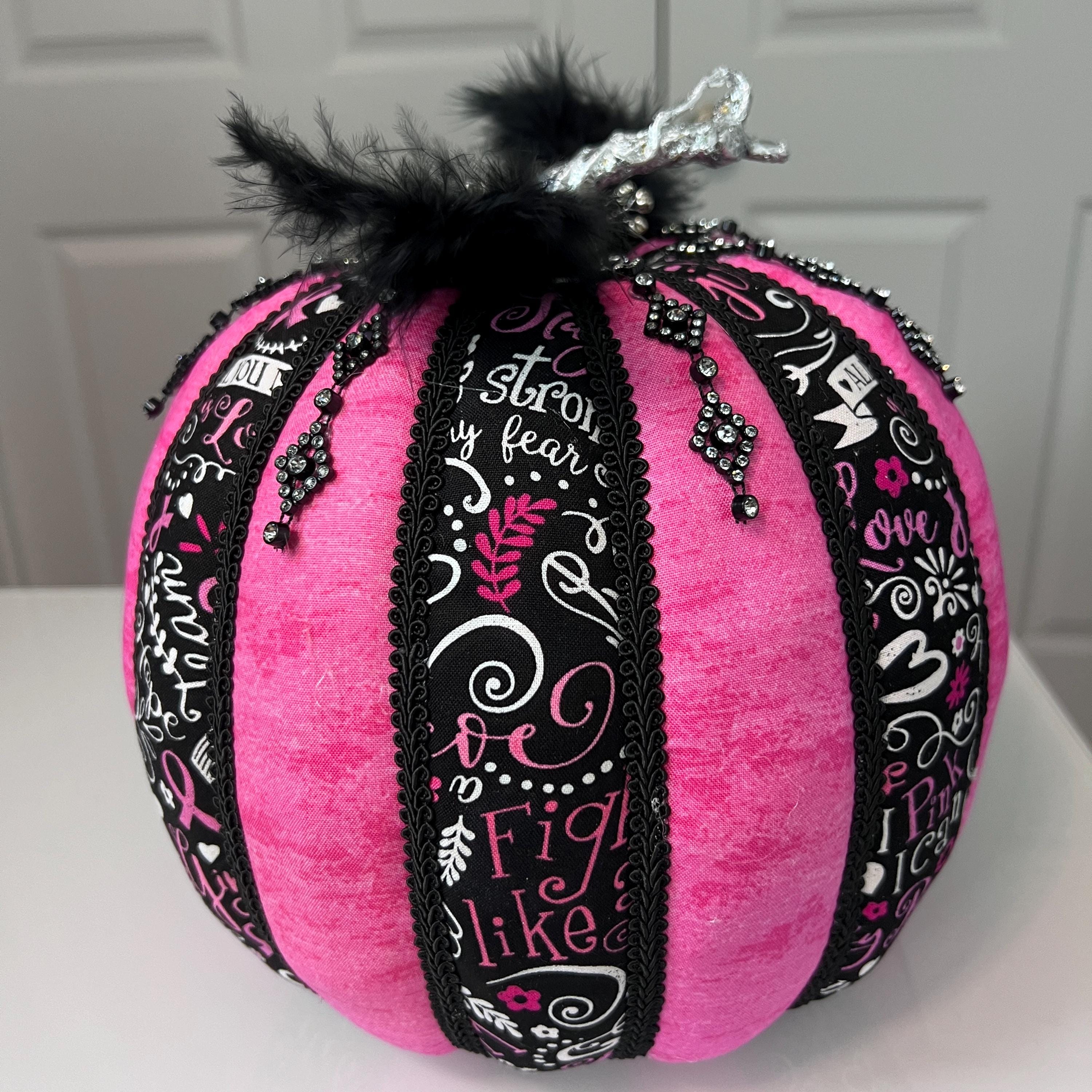 Breast Cancer Decor, Glam Pumpkin, Embellished Pumpkin, Black, Pink ...
