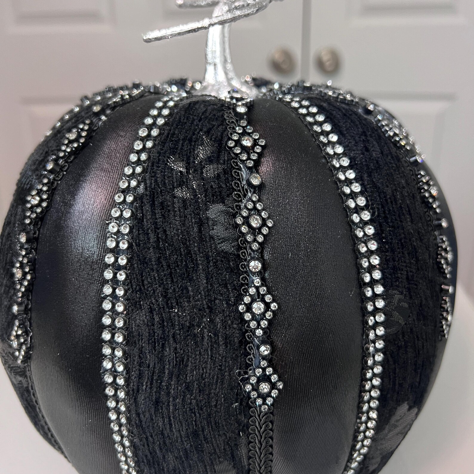 Goth Glam Pumpkin, Embellished Pumpkin, Black and Silver Decorated ...