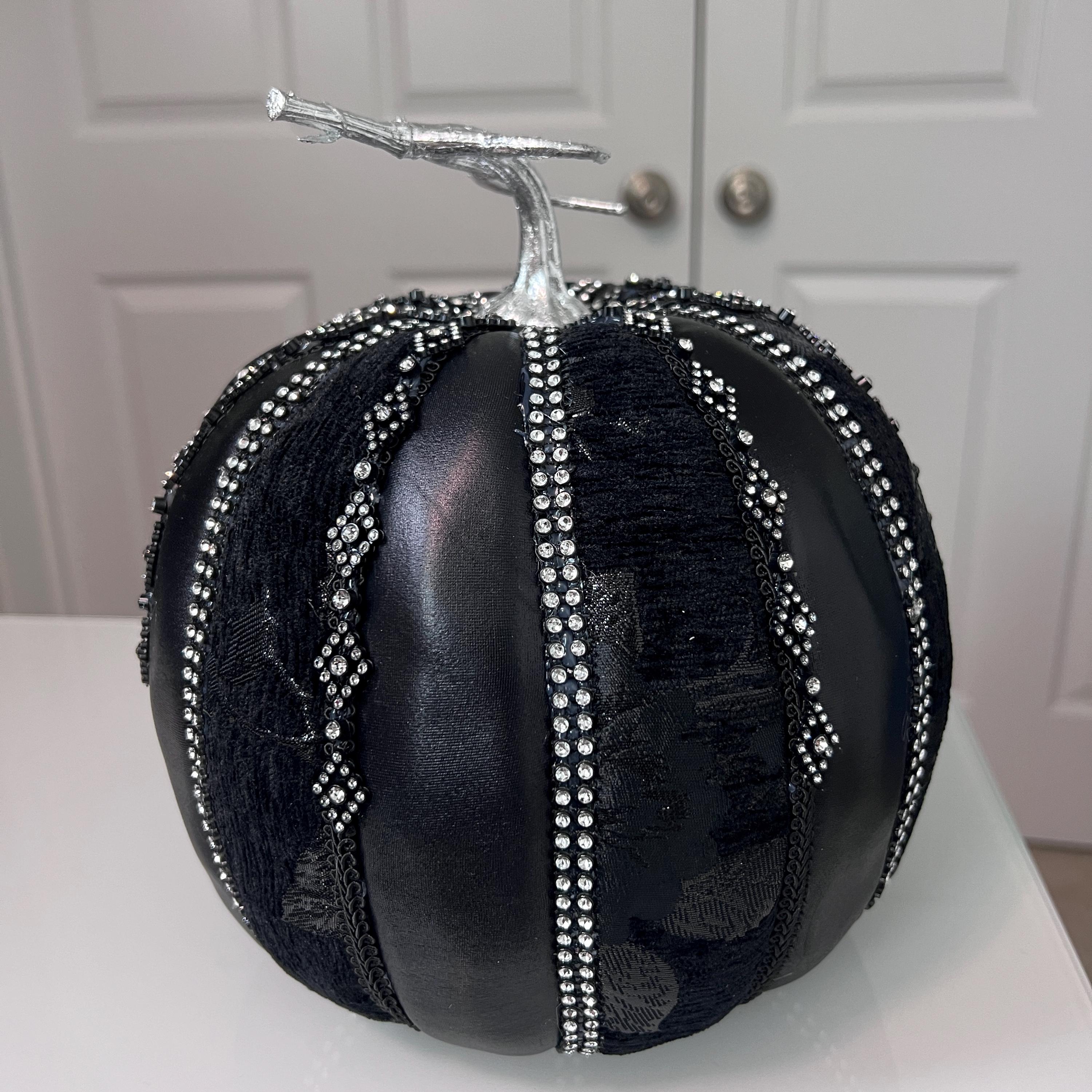 Goth Glam Pumpkin, Embellished Pumpkin, Black and Silver Decorated ...