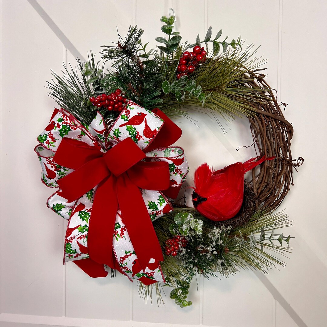 Cardinal Grapevine Wreath, Cardinal Winter Wreath, Christmas Cardinal ...