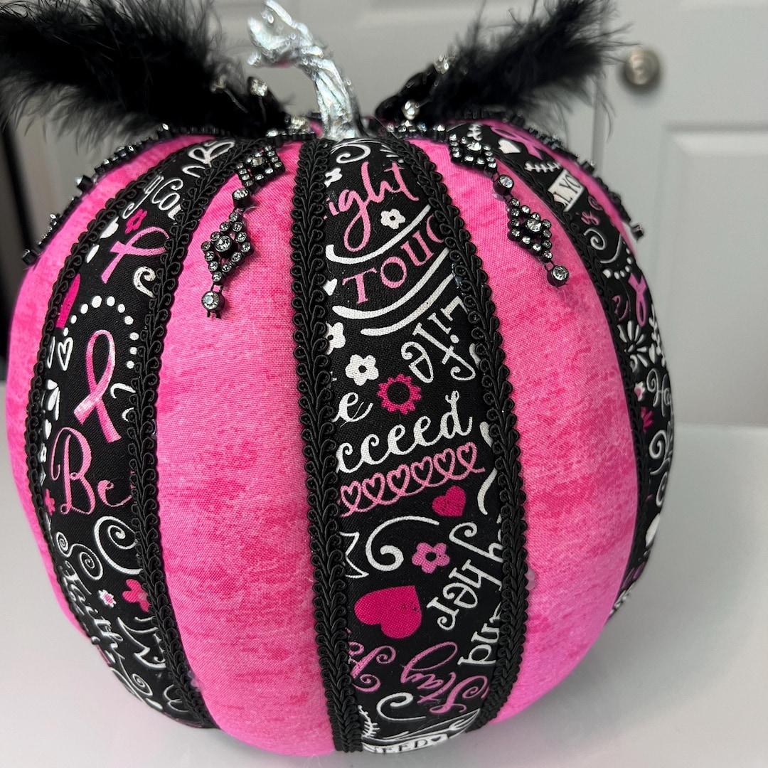 Breast Cancer Decor, Glam Pumpkin, Embellished Pumpkin, Black, Pink ...