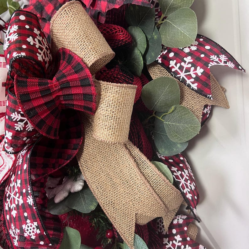 Rustic Winter Swag, Red Black Buffalo Check Swag, Winter Front Door ...
