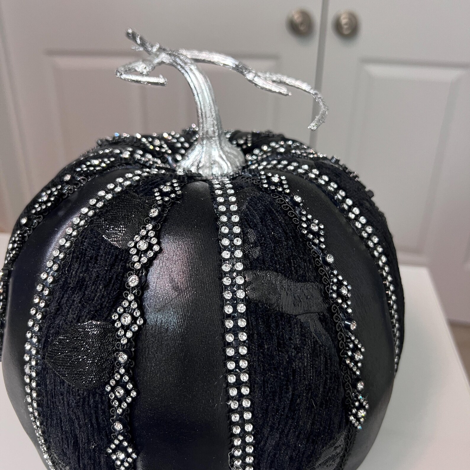 Goth Glam Pumpkin, Embellished Pumpkin, Black and Silver Decorated ...