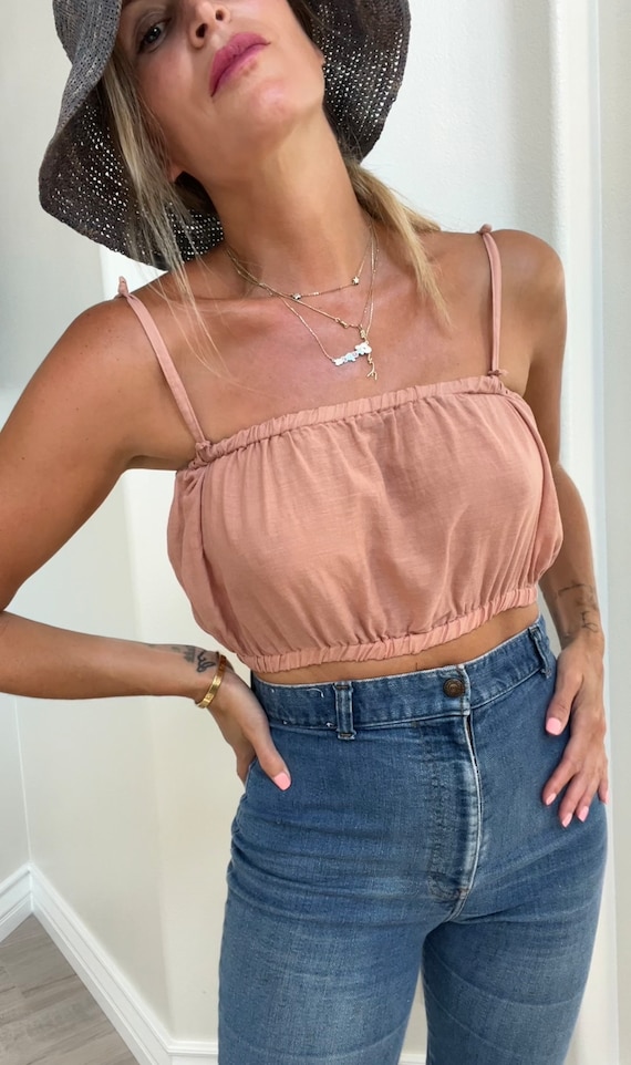 Vintage- dust rose pink beige crop tank top handmade … - Gem
