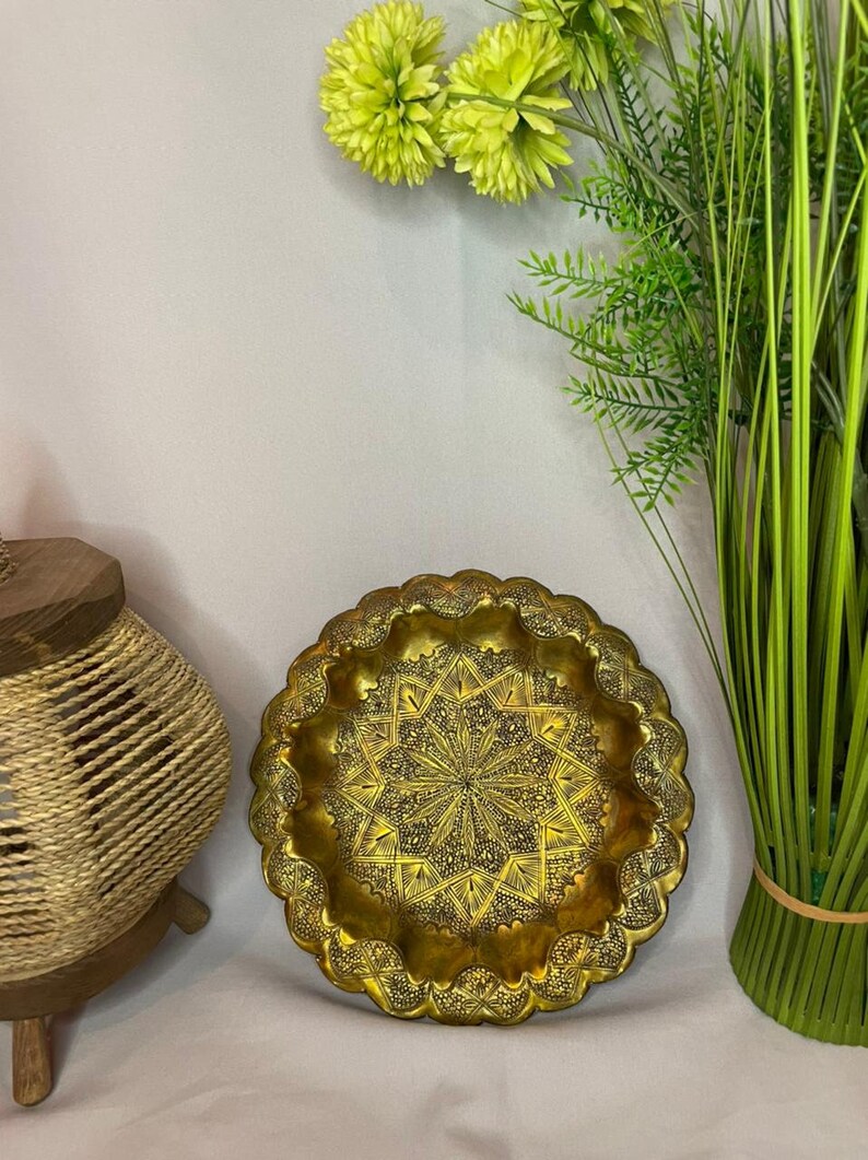 Etched Brass Plate With Arabic Design, Vintage Brass Wall Plate ...
