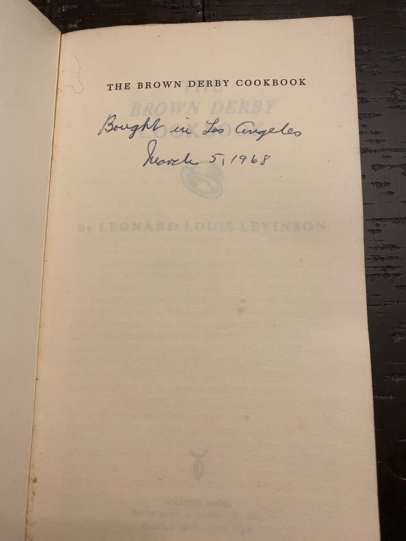 1962 Vintage the Brown Derby Cookbook by Leonard Louis Levinson - Etsy