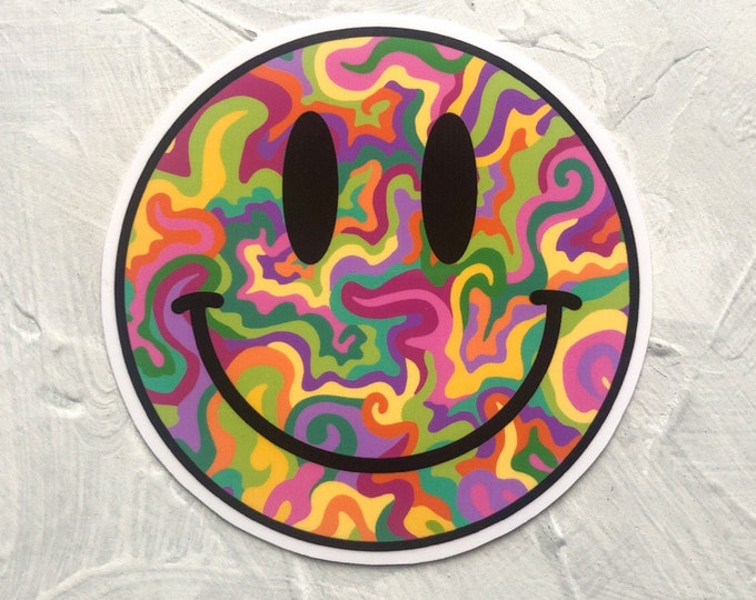 Smiley Psychedelic Sticker Trippy Melting Smiley Kiss-cut Stickers - Etsy