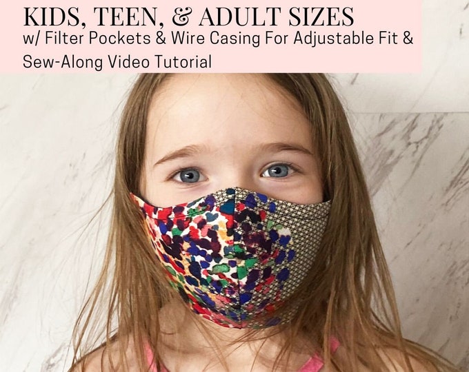 Printable Face Mask Sewing Pattern for Kids Teens and Adults | Etsy