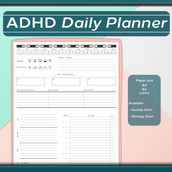 Printable ADHD Daily Planner In Various Different Sizes Etsy Printable ADHD Daily Planner In Various Different Sizes Etsy