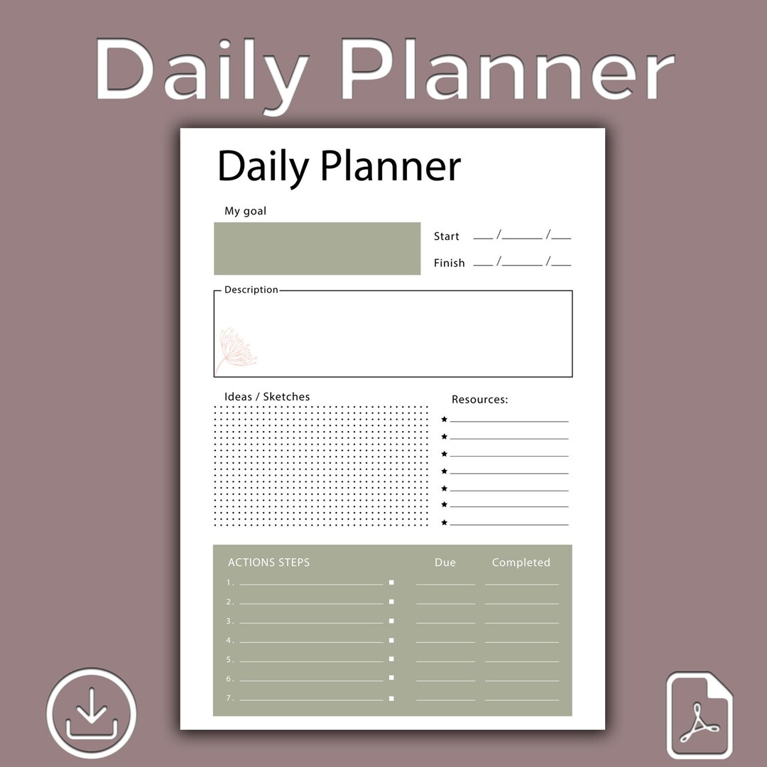 Printable Daily Planner My Goals Log Daily Work Dairy Daily - Etsy