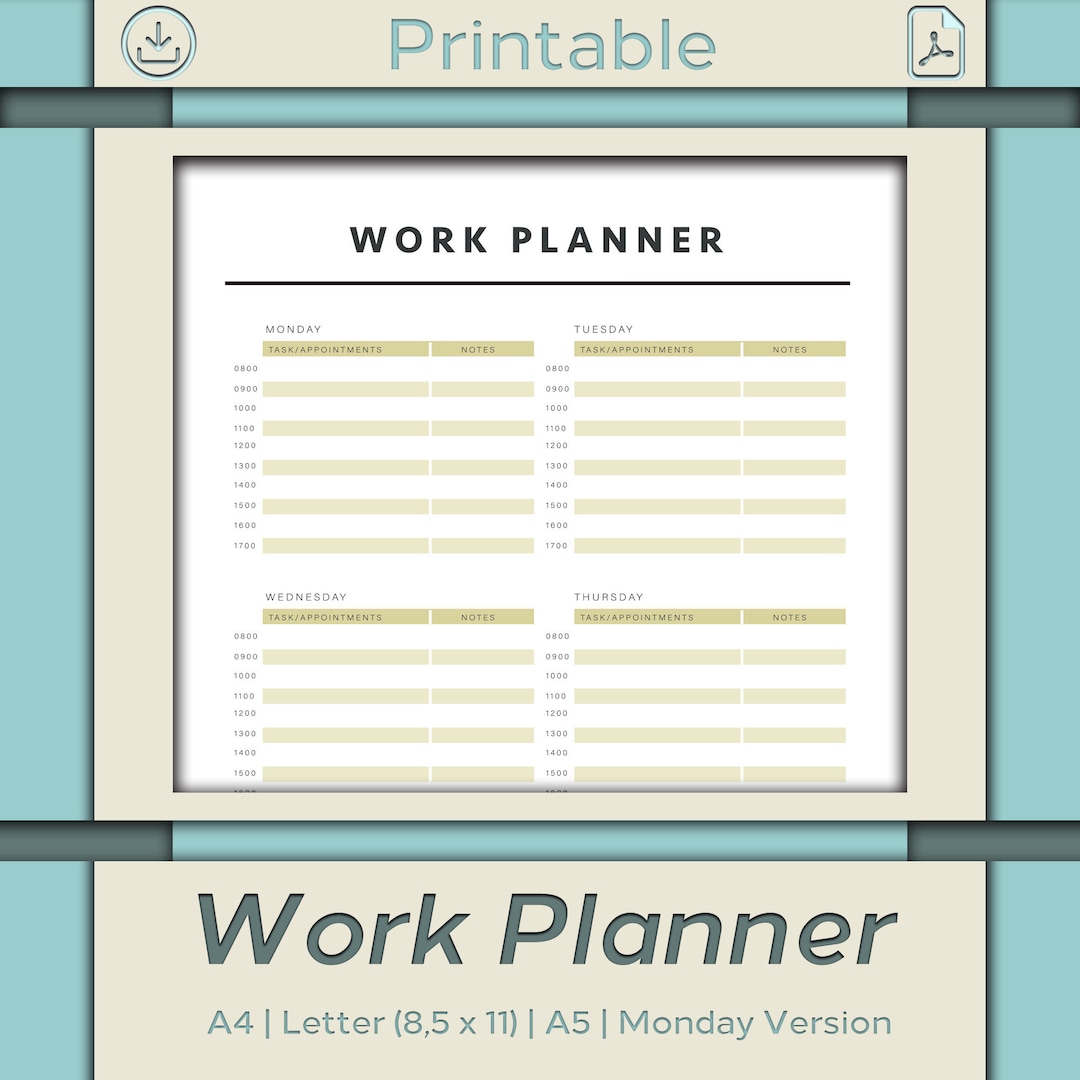 Work Tracker Printable Daily Work Planner Digital Download - Etsy