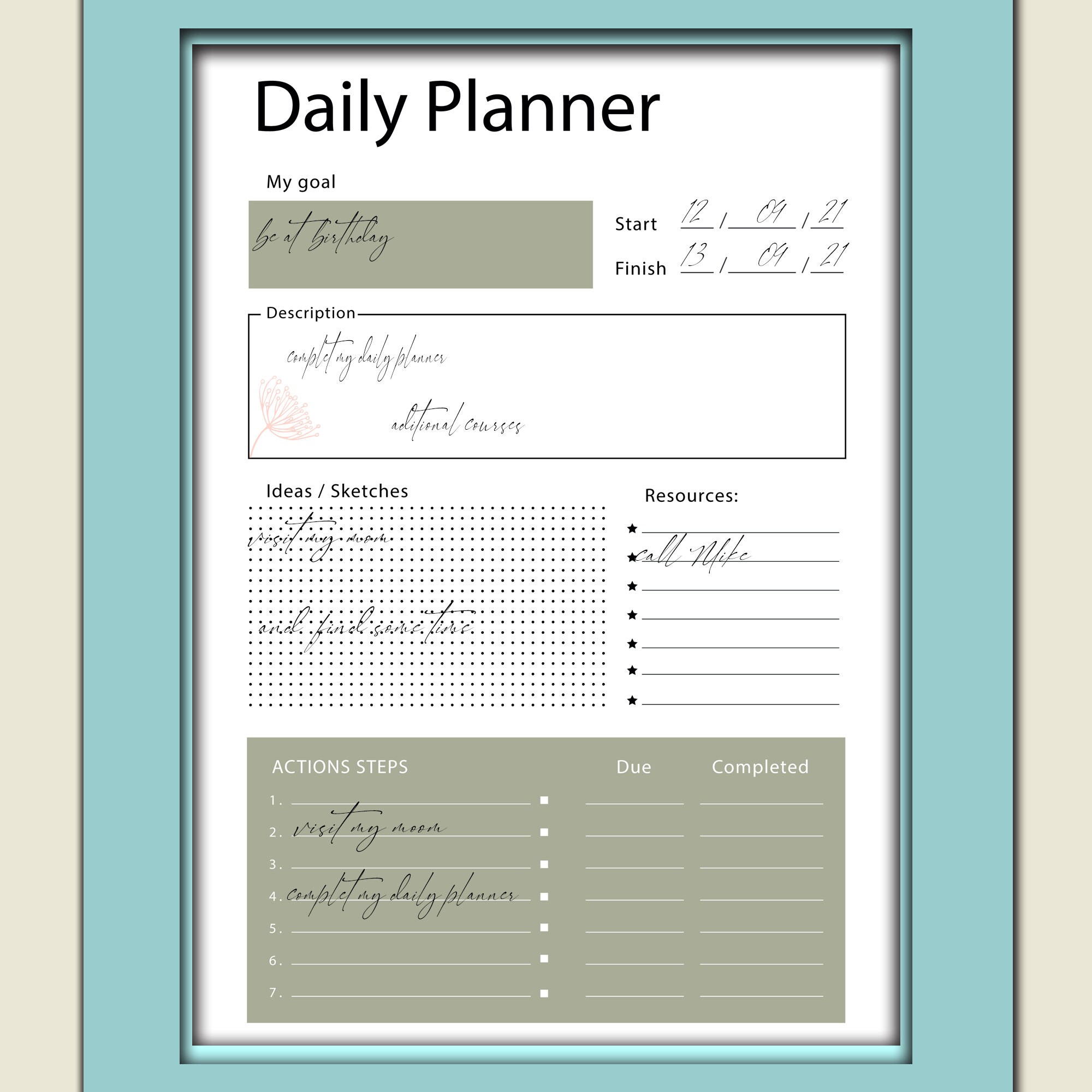 Printable Daily Planner My Goals Log Daily Work Dairy Daily - Etsy