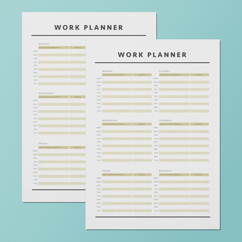 Work Tracker Printable Daily Work Planner Digital Download - Etsy