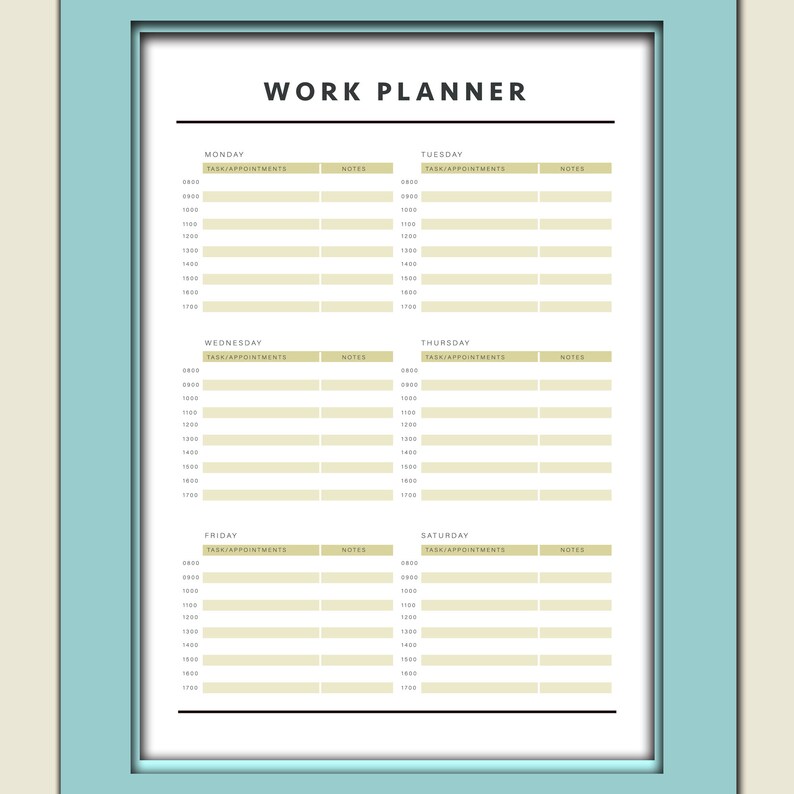 Work Tracker Printable Daily Work Planner Digital Download - Etsy