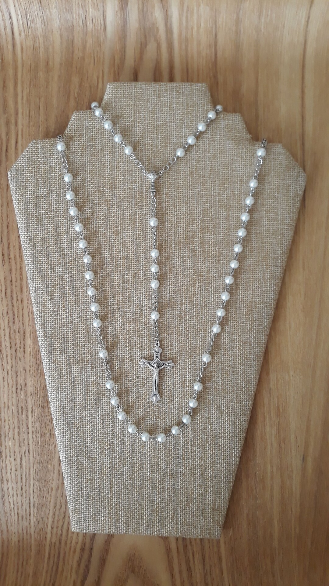 First Holy Communion Rosary With Chalice Centerpiece, Pearl Colored ...